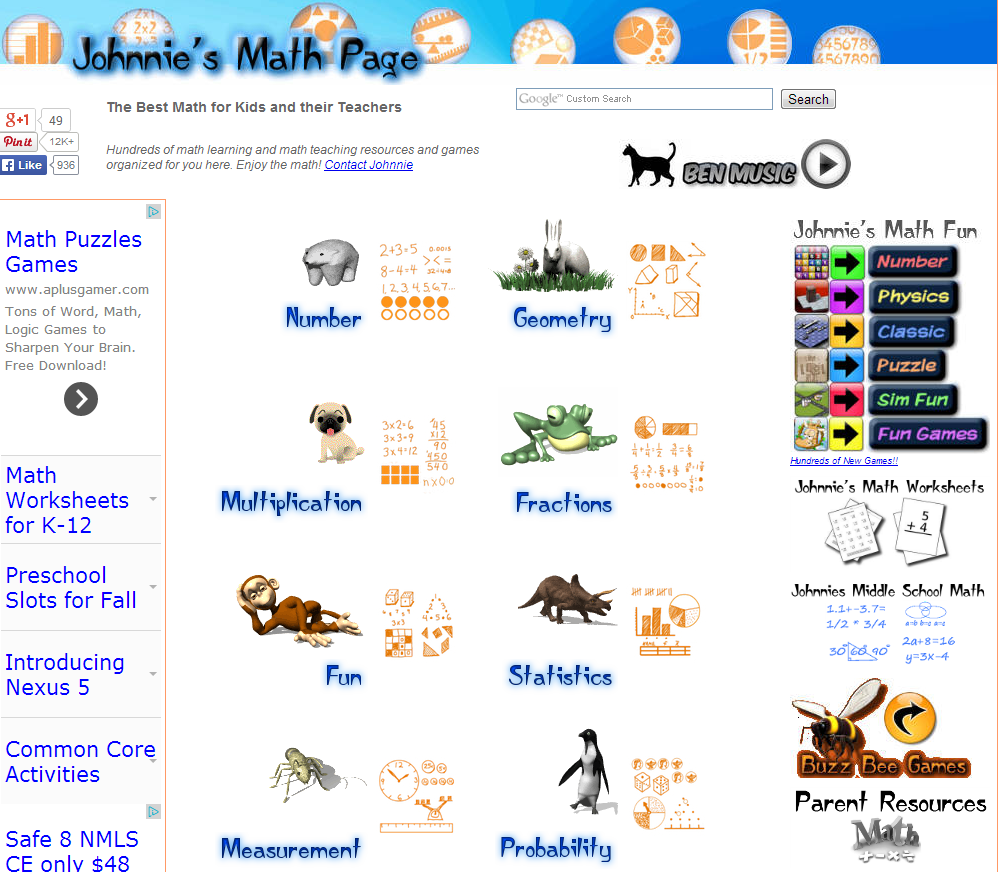 JMP Johnnie's Math Page The Best Math for Kids and their Teachers