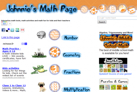 JMP Johnnie's Math Page The Best Math for Kids and their Teachers